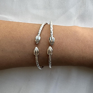 Cocoa Pods Ends .925 Sterling Silver West Indian Bangles Handmade Women Men Bracelets Caribbean Jamaican West Indies Gift Jewelry - PAIR (Made in USA)