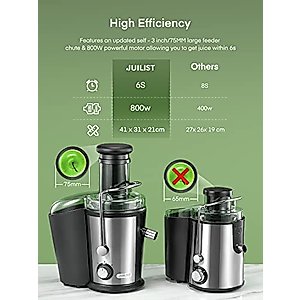 Juicer Machines Vegetable and Fruit, 800W Powerful Juilist Centrifugal Juicer Machines Easy to Clean with Brush, Dual Speeds Juice Extractor Machine with Large 3'' Feed Chute & Anti-Drip