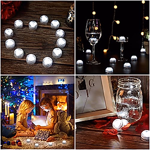 Submersible LED Lights, IMAGE 12 PCS LED Submersible Tea Lights Waterproof Floral Decoration Party Tea Lights, Battery Operated Flameless Tea Lights for Party, Wedding, Garden and Bath White