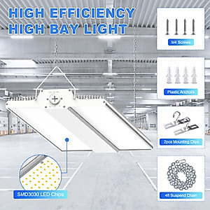 Linear High Bay Shop Light 3 Wattage Adjustable, UL DLC Listed, 3000K/4000K/5000K LED High Bay Light, 150LM/W, AC100-277V, Commercial Bay Lighting for Warehouse Shop Garage(400W/320W/240W)