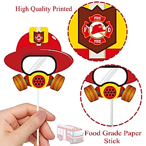 36pcs Fire Truck Party Cupcake Toppers Firefighter Baby Shower Decoration Fireman Themed Birthday Party Supplies Fire Engine Rescue Bday Cupcake Pick Decorations
