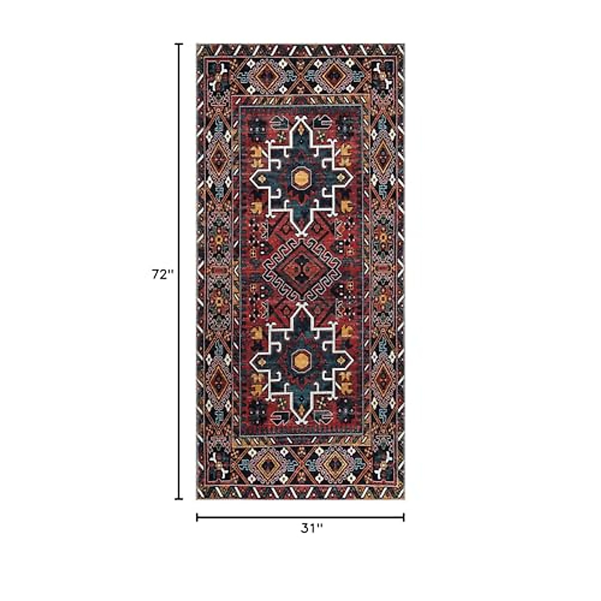 Ottomanson Machine Washable Wrinkle Free Oriental Design Cotton 3x6 Traditional Flatweave Area Rug for Living Room, Bedroom, Kitchen, Bathroom, 2'7'' x 6', Red