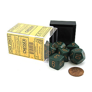 Polyhedral 7-Die Opaque Dice Set - Dusty Green with Copper