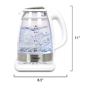 Tribest GKD-450 Raw Tea Kettle, Glass Electric Brewing System, 110V, 9 x 6.75 x 11 inches, White