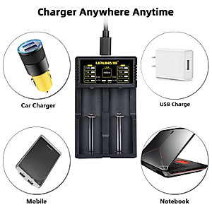 18650 Battery Charger, Suitable for 3.7v Lithium Battery 18650 20700 10440 14500 18500 16340 17500 26650 and 1.2v Ni-Mh/Ni-Cd AA AAA Battery, Battery Rechargeable Charger(2 Bay)