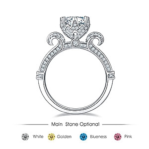 Gem's Beauty Blue Moissanite Rings Wedding Promise Ring for Women 18K White Gold Plated 925 Sterling Silver 1.0Ct Antique Style Moissanite Halo Engagement Rings Christmas Gifts for Her(Size 8)