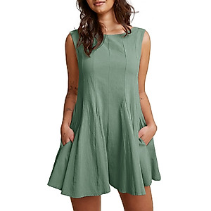 Jeanewpole1 Womens Sleeveless Backless Wide Leg Flowy Romper Short Jumpsuit with Pocket
