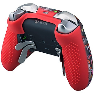9CDeer 1 x Protective Customize Transfer Print Silicone Cover Skin Loong Red + 6 Thumb Grips Analog Caps for Xbox Elite Wireless Controller Compatible with Official Stereo Headset Adapter
