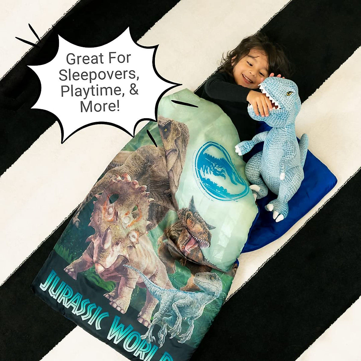 Jurassic World Kids Soft Lightweight 2 Piece Sleeping/Slumber Bag and Sling Bag Set, 46"(L) X 26"(W), (Official Licensed Jurassic World Product) by Franco