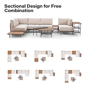 LAUSAINT HOME Outdoor Patio Furniture Set, 10-Piece Wicker Outdoor Conversation Set PE Rattan Sectional Sofa with Washable Cushions and Tempered Glass Table for Garden (Beige)