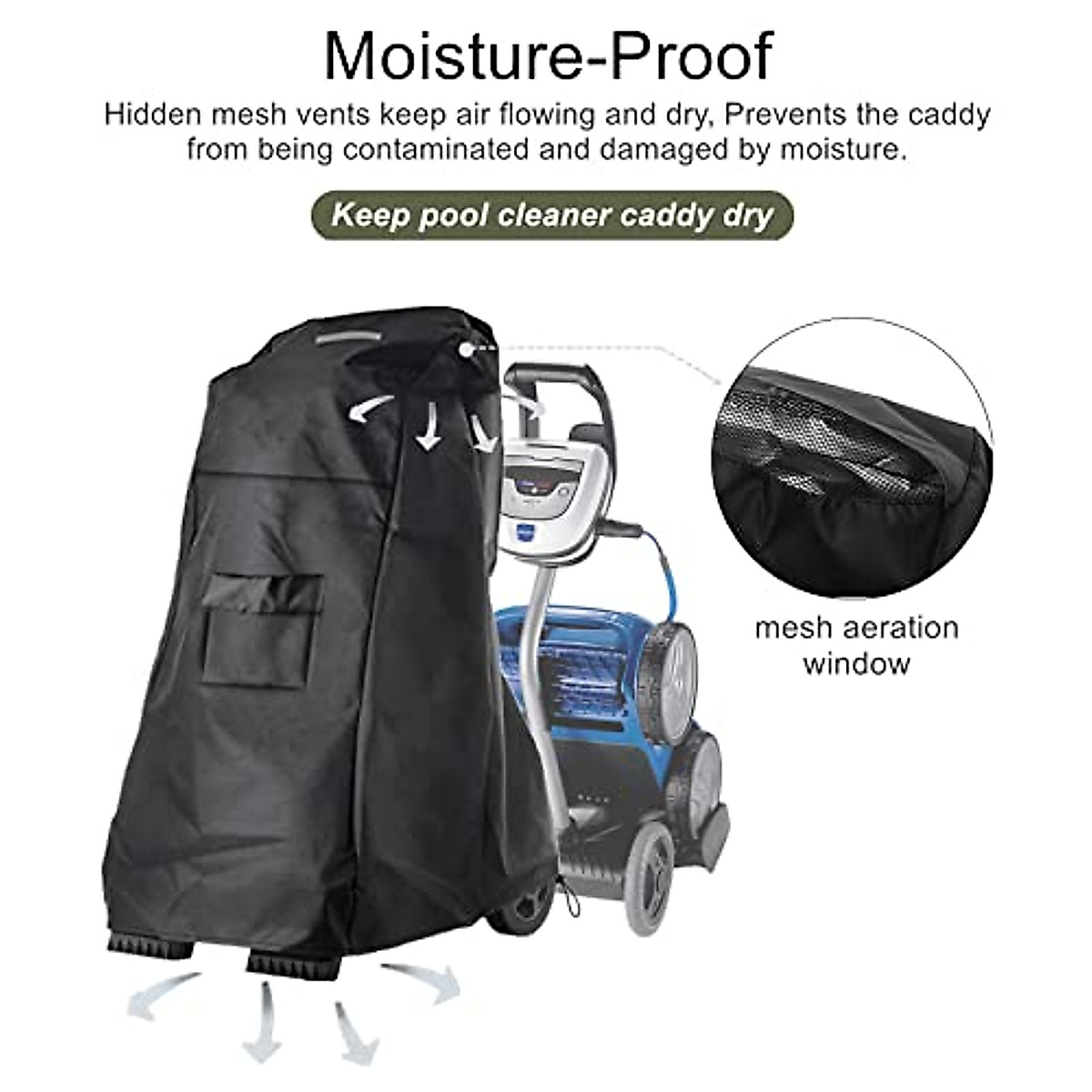 Pool Cleaner Caddy Cover, Falezern Robotic Pool Cleaner Cover, Waterproof and Dustproof, with Windproof Elastic Hem, Classic Caddy Cover for Most Robotic Pool Cleaners. (26”L x 26”W x 43”H)