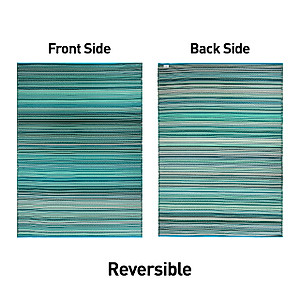 Rugshop Contemporary Stripe Reversible Crease-Free Waterproof Premium Recycled Plastic Outdoor Rugs for Patio,Backyard,RV,Deck,Picnic,Trailer,Beach,Camping Blue 3' x 5'