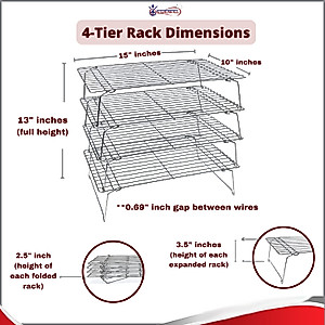 KITCHENATICS 4-Tier Stackable Cooling Racks for Baking, 100% Stainless Steel Wire Rack, Oven Safe Baking Rack, Oven Rack for Pizza, Cake, Bread, Cooling Rack for Cooking and Baking, Cookie Rack 15x10