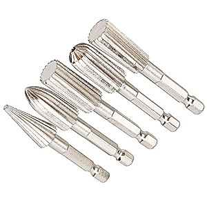 Wisoqu 5Pcs Rotary File Cutting Burrs,14in Hex Shank Double Cut Metal Grinder Drill Bit Set High Speed Steel Rotary File Set,for Carving Polishing
