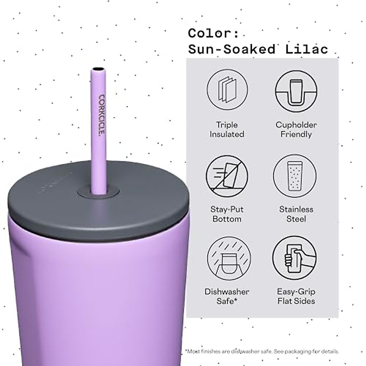 Corkcicle Cold Cup Insulated Tumbler with Lid and Straw, Sun-Soaked Lilac, 24 oz – Reusable Water Bottle Keeps Beverages Cold for 12hrs, Hot 5hrs – Cupholder Friendly Tumbler, Lid for Flexible Sipping