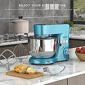 Stand Mixer, POWWA 7.5 QT Electric Mixer, 6+P Speed 660W Household Tilt-Head Kitchen Food Mixers with Whisk, Dough Hook, Mixing Beater & Splash Guard for Baking, Cake, Cookie, Kneading, ETL Certified (Blue--NO Handle)