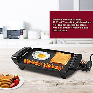 Elite Gourmet EGR2722A Electric 10.5" x 8.5" Griddle, Cool-touch Handles Non-Stick Surface, Removable/Adjustable Thermostat, Skid Free-Rubber Feet, Black