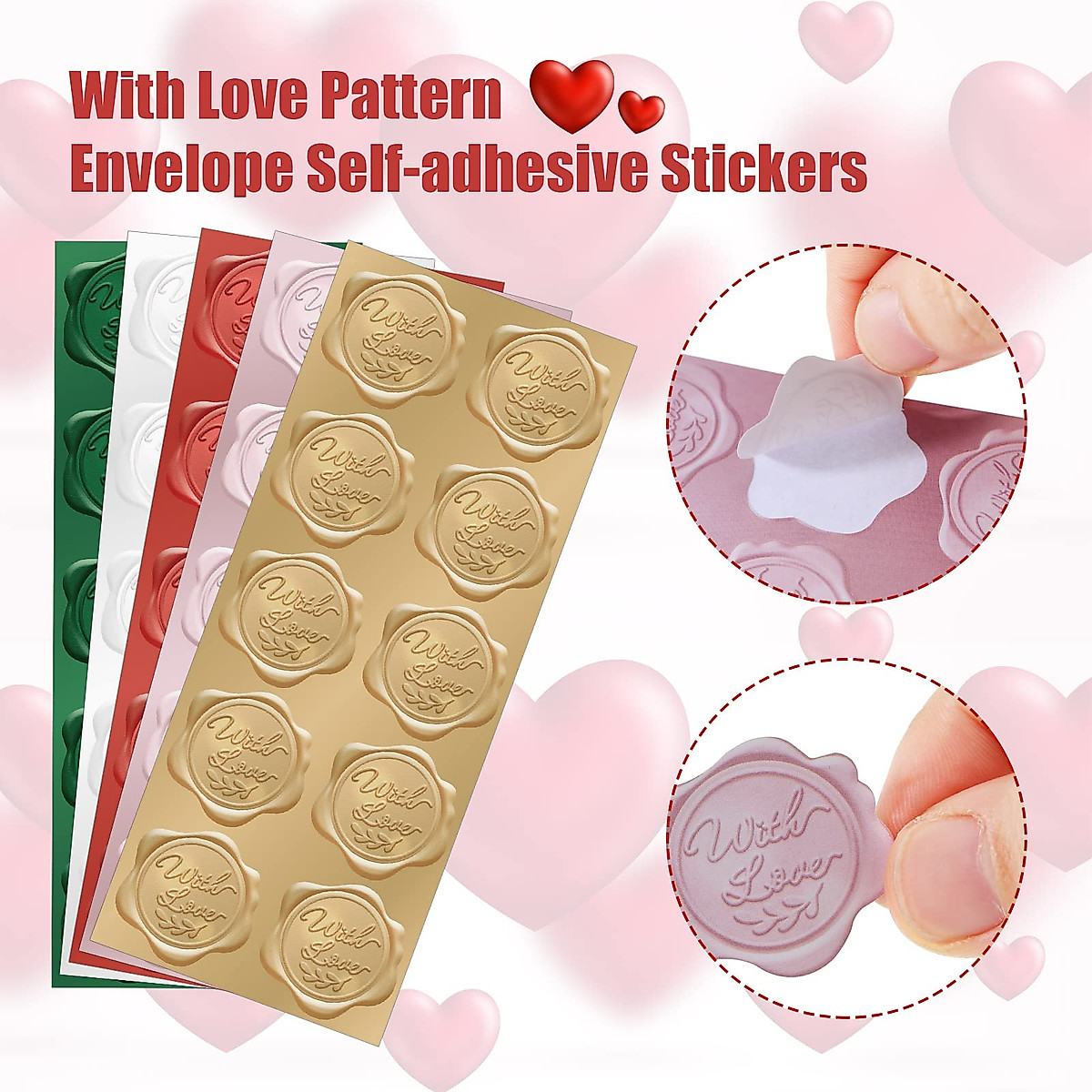 750 Pieces Valentine's Day Stickers with Love Sign 1.18 Inch Embossed Stickers Self Adhesive Labels Wax Seal Stickers for Valentines Wedding Invitation Envelope Cards Party Gifts Decoration