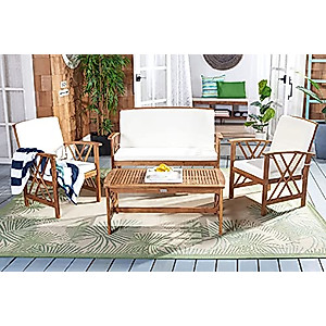 SAFAVIEH Outdoor Collection Fontana Natural/ Beige 4-Piece Conversation Patio Set with Cushions