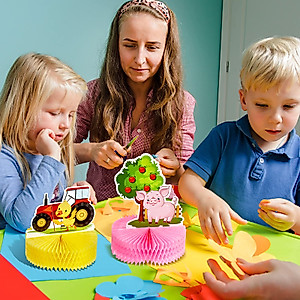 6 Pieces Farm Animals Honeycomb Centerpieces Farm Themed Cake Balls Table Toppers Barn Party Supplies Indoor and Outdoor 3D Table Decorations for Farm Animals