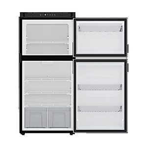 NORCOLD N8DCBKL Refrigerator; Dual Compartment 2 Door Refrigerator With Freezer; Left Hand Hinge/ Reversible To Right Hand Hinge; 8 Cubic Foot; 52-7/8 Inch Height x 23-1/2 Inch Width x 24 Inch Depth Cutout Dimensions; 5 Amp/ 12 Volt DC; DC