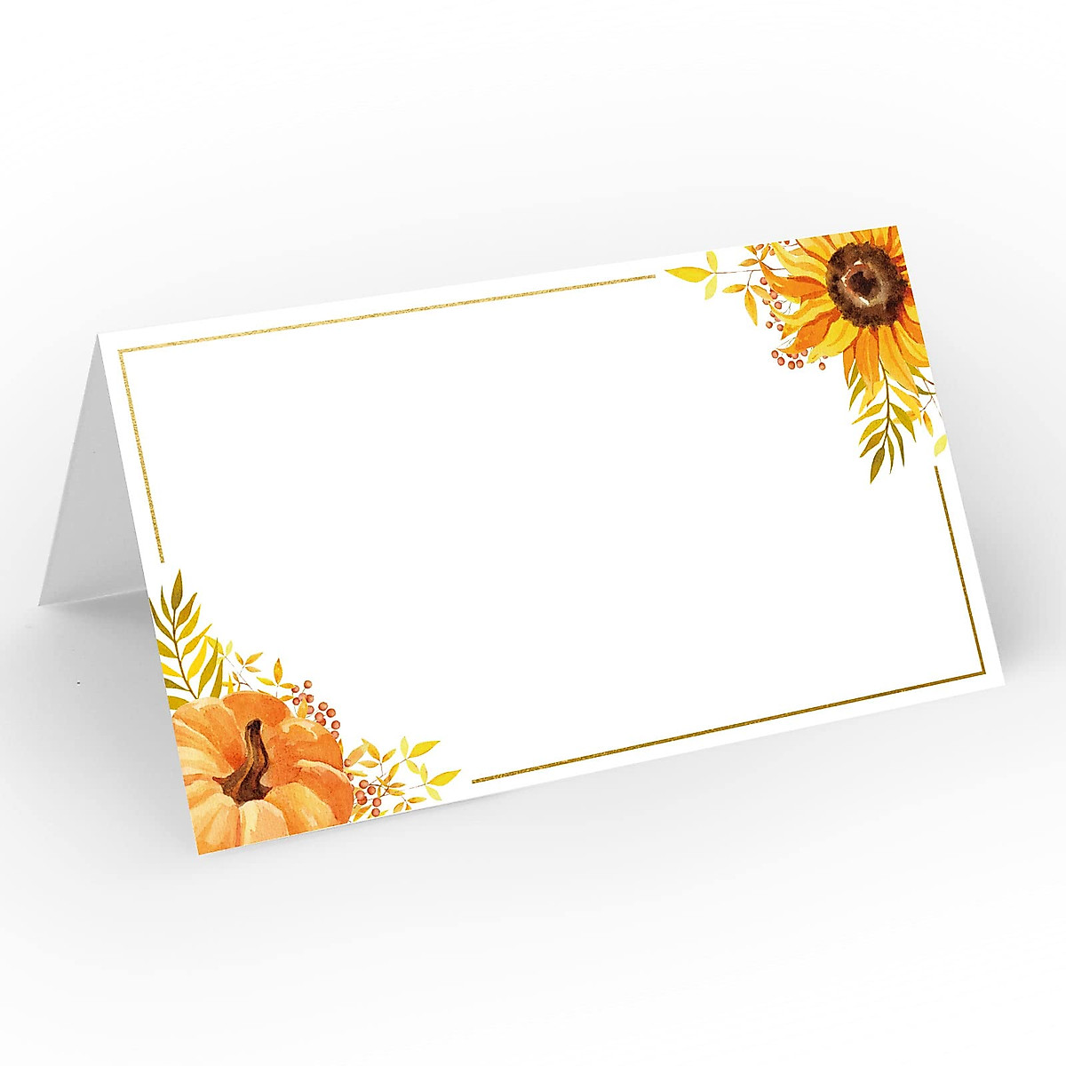 Whaline Thanksgiving Place Cards 50Pcs Autumn Fall Table Tent Place Cards Foil Gold Sunflower Pumpkin Seating Name Escort Card Folded Seat Assignment Setting Label for Wedding Baby Shower Party