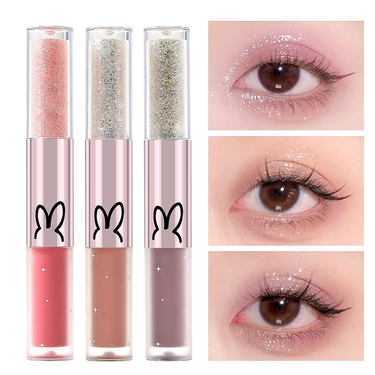 Erinde [6PCS Liquid Glitter Matte Eyeshadow, Liquid Glitter Eyeliner and Matte Cream Eyeshadow 2 in 1, Quick Drying, Easy to Apply, Long Lasting Korean Shimmer Matte Eyeshadow Christmas Eye Makeup