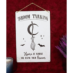 Ebros Gift Halloween Witchcraft Wicca Occult Witch Broom Parking Home Is Where You Hang Your Broom Bats Stars And Crescent Moon Wall Hanging Sign Plaque Kitchen Home Decorative Signs
