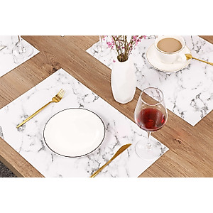 Marble Faux Leather PU Placemats, Set of 4, Washable, Stain Resistant for Dining Room Kitchen Table Decor