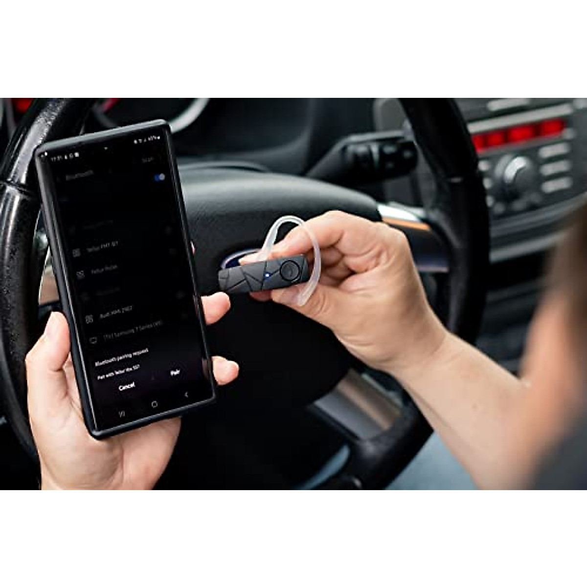 TELLUR VOX 60 Bluetooth Headset, Handsfree Earpiece, BT v5.2, Multipoint Two Simultaneous Connected Devices, 360° Hook for Right or Left Ear, iPhone and Android, Car Charger Included