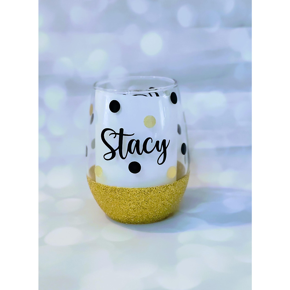 Birthday Wine Glass, Glitter Shot Glass, Name, Polka Dots, Shot