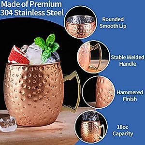 Moscow Mule Copper Mugs- Set of 4 Copper Plated Stainless Steel Mug 18oz, for Chilled Drinks (4 pcs)