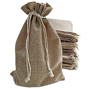 Supply Friend 50 Burlap Bags with Drawstring, 7x10 Inch Rustic Gift Bag Bulk Pack for Mugs, Mason Jars, Christmas Gift Bags, Wedding Party Favors, Grocery, Gift and Treat Pouches