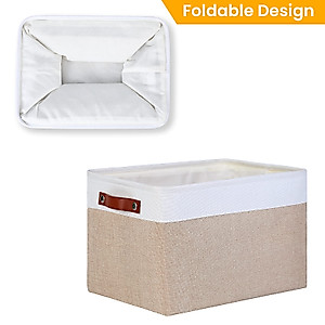 Ecegeva Fabric Storage Bins, Large Storage Baskets with Handles for Toys Towels Books Organization, Foldable Linen Cloth Storage Baskets for Organizing Closet Laundry Nursery(White&Khaki)