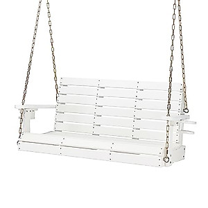 VINGLI Heavy Duty 1600 LBS HDPE Porch Swing Outdoor with Rotatable Cup Holder, 4 FT Patio Bench Swing with Adjustable Chains, 2 Person Hanging Porch Swing Chair for Porch, Yard, Tree, Garden - White