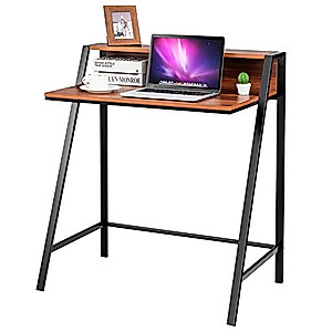 Tangkula Small Computer Desk, Compact Home Office Desk with Sturdy Frame, 2 Tier Study Writing Table for Small Place Apartment Office, Desk for Bedroom, Kid’s Desk