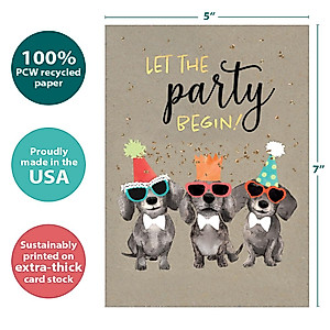 Tree-Free Greetings - Humorous Birthday Cards - Artful Designs - 1 Card + Matching Envelopes - Made in USA - 100% Recycled Paper - 5"x7" - Party Dogs (GO65230)