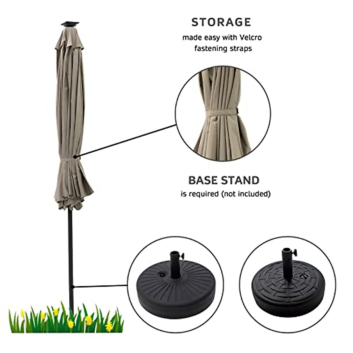uHousDeco 9 ft Solar LED Patio Umbrella Umbrella, Auto Control and Rotatable Design Taupe
