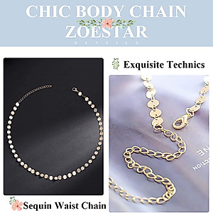 Zoestar Sequin Bikini Body Chain Beach Gold Waist Chain Body Jewelry for Women （1PC)