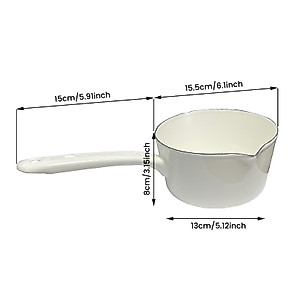 LIFTATAPA Enamel Milk Pan, 1.2L Mini Butter Warmer, Enamelware Saucepan Pan with Pour Spout, Nonstick Enamel Milk Pot, Enamel Melting Pot for Induction Electric Gas Stoves
