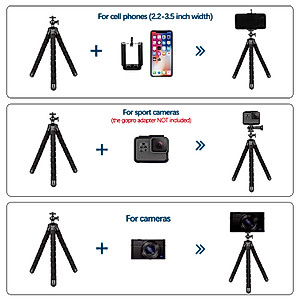 Phone Tripod, Flexible Tripod and Portable Adjustable Tripod with Wireless Remote, Compatible with iPhone/Android Phones, Mini Camera Tripod Stand for Cell Phone DSLR GoPro