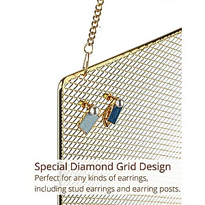 Heesch 2pack Earring Wall Holder Hanging Earring Organizer Wall Mounted Jewelry Organizer Stud Holder Diamond Grid with Hooks for Necklaces Bracelets (Small Grid)