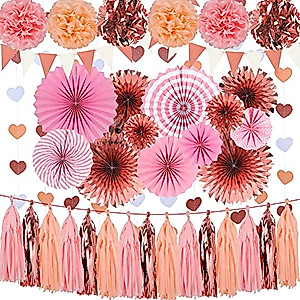 71pcs Valentines Day Rose Gold Pink Hanging Paper Fans Decorations - Wedding Bachelorette Party Barbecue Birthday Party Holidays Picnic Circus New Years Day Party Photo Booth Backdrops Decorations
