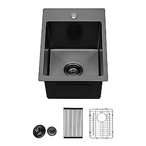 Lordear 15x20 Inch Drop In Bar Sinks Stainless Steel Single Bowl Topmount Kitchen Sink Gunmetal Black 16 Gauge Overmount RV BAR PREP SMALL Kitchen Sinks