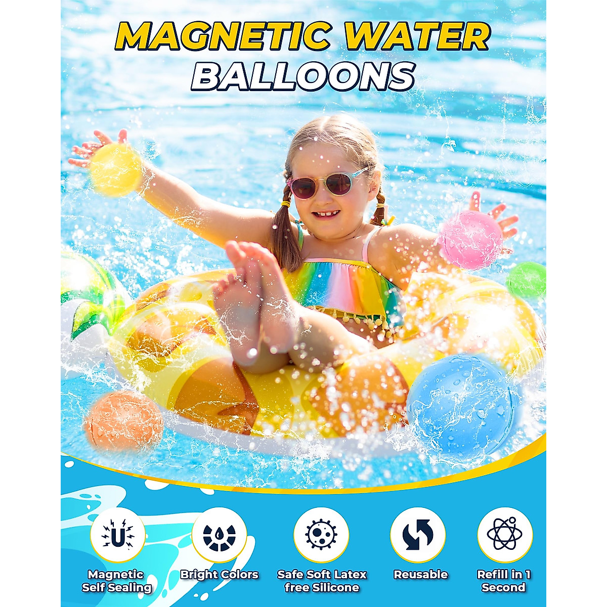 SOPPYCID Reusable Magnetic Water Balloons 15 Pcs, Water Bomb Self-sealing Quick Fill, Summer Outdoor Water Toys for Girls Boys Ages 3+, Outdoor Activities Water Fights, Summer Party, Beach Toys