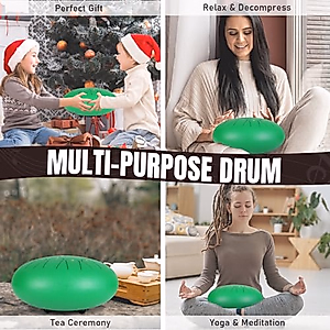 FOUR UNCLES Steel Tongue Drum 12 Inch 13 Notes Hand Pan Drums with Travel Bag Sticks Music Book Mallets, C Major Musical Instruments for Entertainment Meditation Yoga Zen Gifts (Emerald Green)