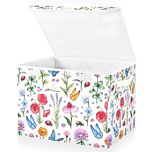 ALAZA Storage Bins with Lids,Butterfly Flower Spring Summer 1 Fabric Storage Boxes Baskets Containers Organizers for Clothes and Books