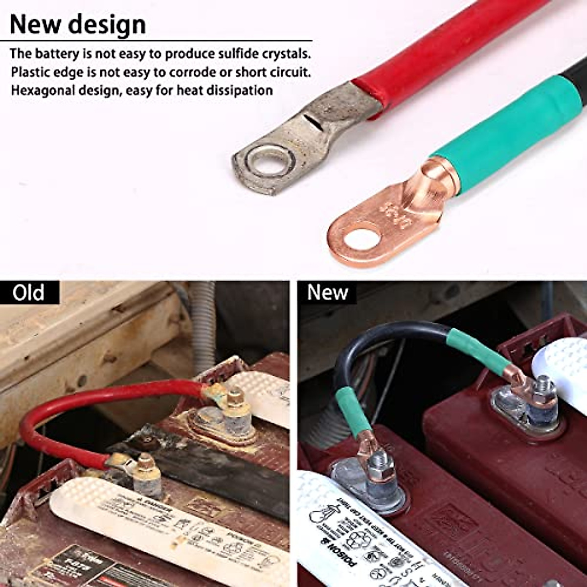 10L0L 4 AWG 25-Inch Battery Cables Set, 2ft Power Battery Inverter Cable for Car Golf Cart Marine Solar RV Motorcycle, 4 Gauge x 2ft