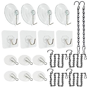 XJKJSX uction Cup Hooks Pack,Hanging Chain with Adhesive Hooks and Suction Cup Hooks for Stained Glass Window Hangings