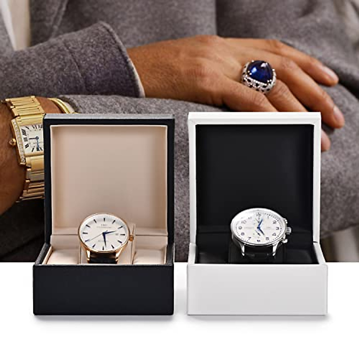 Woodten PU Leather Watch Gift Box Premium Single Wristwatch Storage Case with Removable Pillow(White)